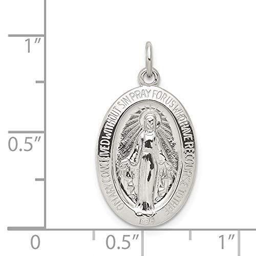 Solid 925 Sterling Silver Virgin Mary Pray for Us Charm Miracle Medal Mary Pendant Charm Medal - 24mm x 13mm