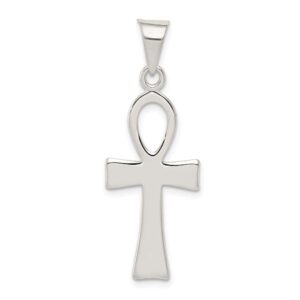 solid 925 sterling silver ankh cross pendant charm - 35mm x 13mm