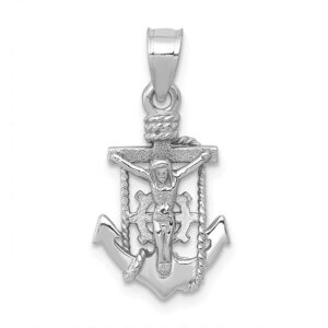 solid 14k white gold anchor mariner cross pendant crucifix charm - 23mm x 11mm