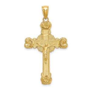 solid 14k yellow gold cross crucifix sunburst charm pendant - 38mm x 22mm