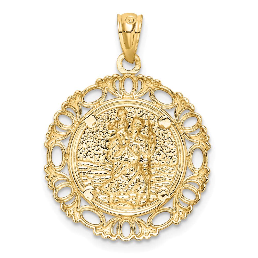 Solid 14k Yellow Gold Two Toned Catholic Patron Saint Christopher Pendant Charm Medal