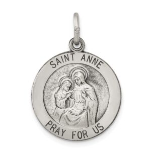 solid 925 sterling silver vintage antiqued catholic patron saint anne pendant charm medal - 25mm x 20mm