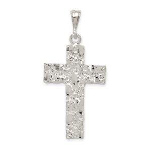 solid 925 sterling silver nugget cross pendant charm - 53mm x 27mm