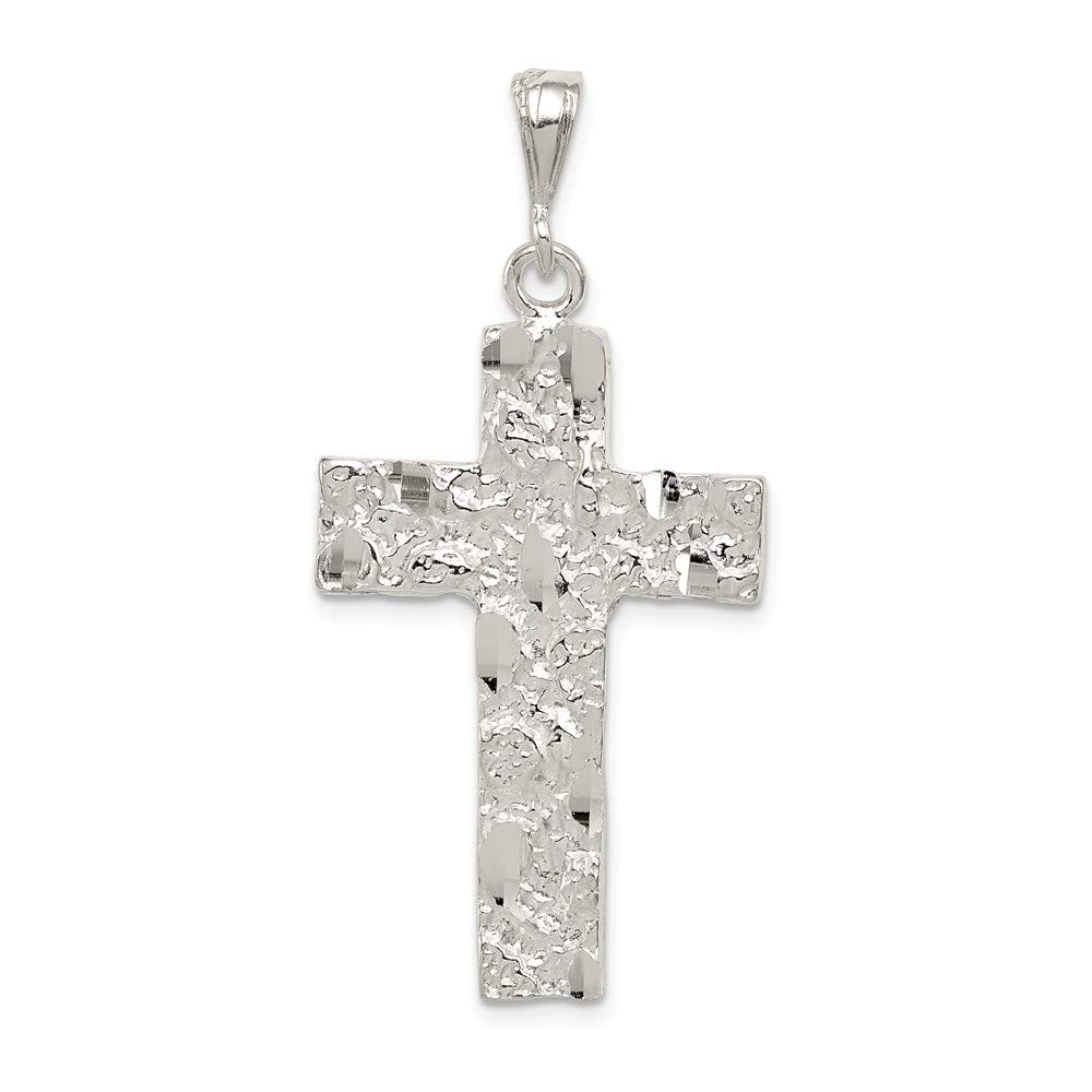 Solid 925 Sterling Silver Nugget Cross Pendant Charm - 53mm x 27mm