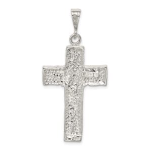 Solid 925 Sterling Silver Nugget Cross Pendant Charm - 53mm x 27mm