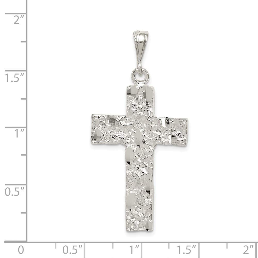 Solid 925 Sterling Silver Nugget Cross Pendant Charm - 53mm x 27mm