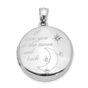 solid 925 sterling silver 20mm diamond i love you to the moon and back round locket pendant (.01 cttw.)