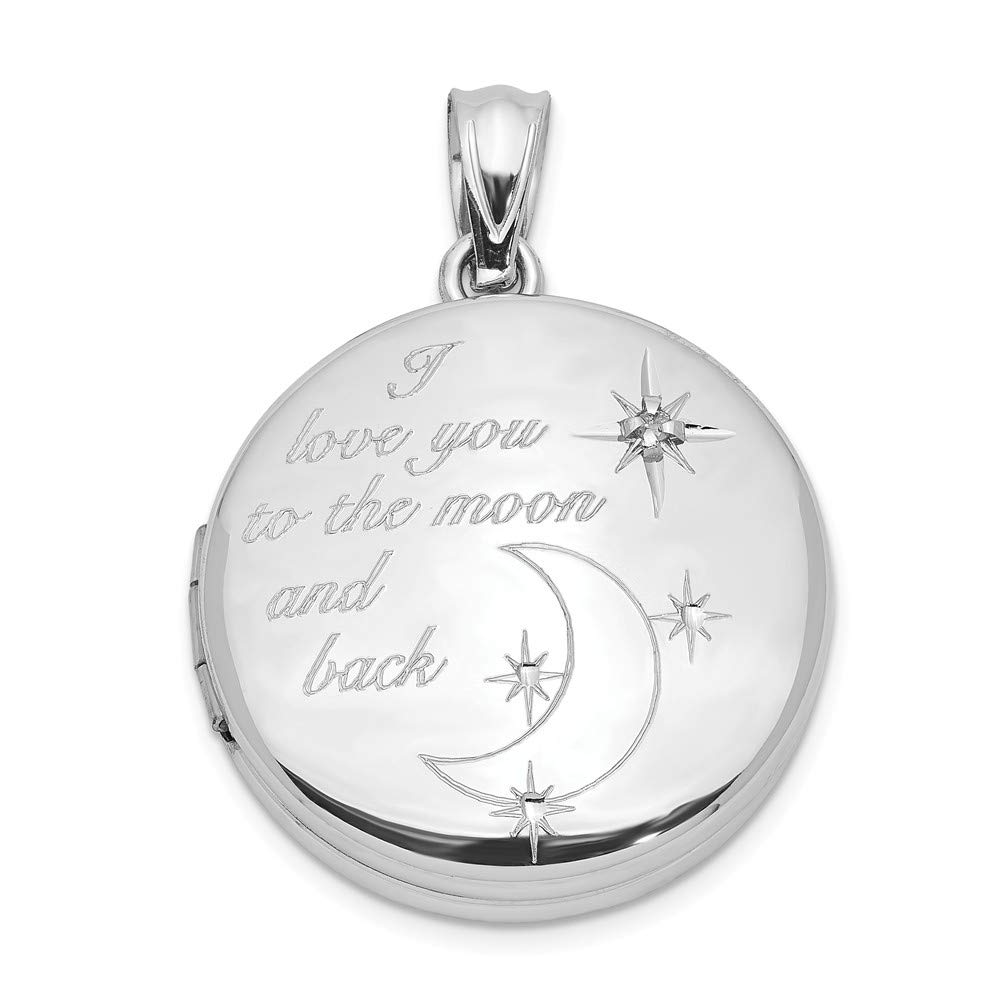 Solid 925 Sterling Silver 20mm Diamond I Love You To The Moon and Back Round Locket Pendant (.01 cttw.)