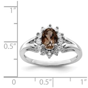 Solid 925 Sterling Silver Diamond and Chocolate Brown Smoky Quartz Engagement Ring Size 7 (.01 cttw.)