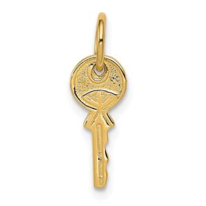 solid 14k yellow gold rounded top key charm pendant - 16mm x 6mm