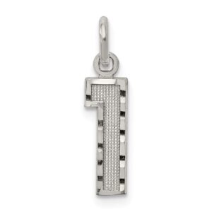 solid 925 sterling silver small diamond-cut number one # 1 charm pendant - 20mm x 7mm