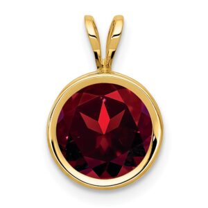 solid 14k yellow gold 8mm garnet january red gemstone bezel pendant charm - 13mm x 9mm