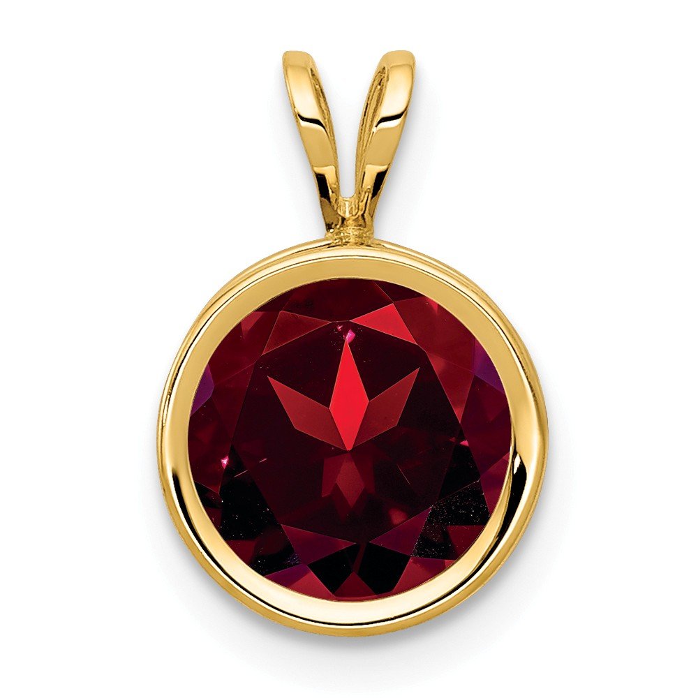 Solid 14k Yellow Gold 8mm Garnet January Red Gemstone bezel Pendant Charm - 13mm x 9mm