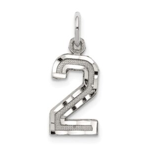 solid 925 sterling silver small diamond-cut number # 2 charm pendant - 20mm x 7mm