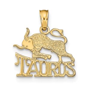 solid 14k yellow gold engraved and block taurus charm pendant - 15mm x 13mm