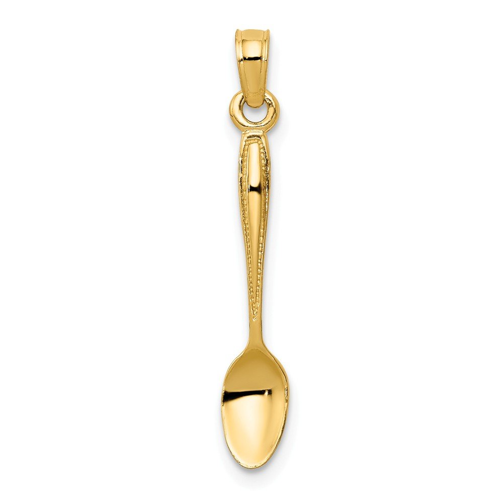 Solid 14k Yellow Gold 3-D Table Spoon Pendant Charm - 27mm x 5mm