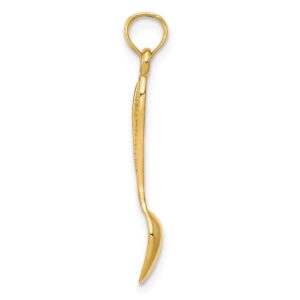 Solid 14k Yellow Gold 3-D Table Spoon Pendant Charm - 27mm x 5mm