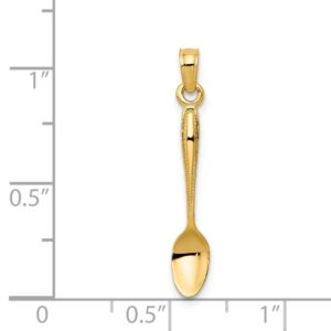 Solid 14k Yellow Gold 3-D Table Spoon Pendant Charm - 27mm x 5mm