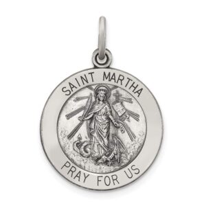 solid 925 sterling silver vintage antiqued catholic patron saint martha pendant charm medal - 25mm x 20mm