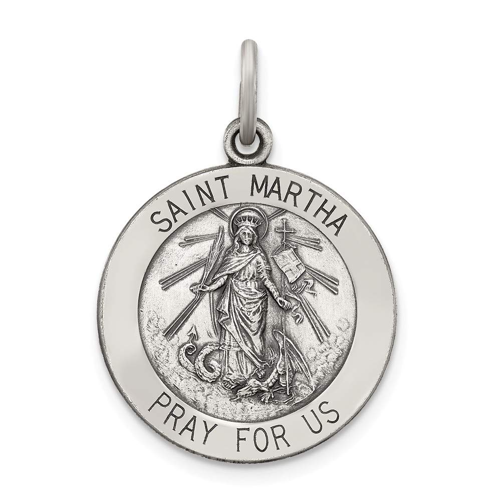 Solid 925 Sterling Silver Vintage Antiqued Catholic Patron Saint Martha Pendant Charm Medal - 25mm x 20mm