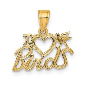 solid 14k yellow gold i heart birds charm pendant - 13mm x 14mm