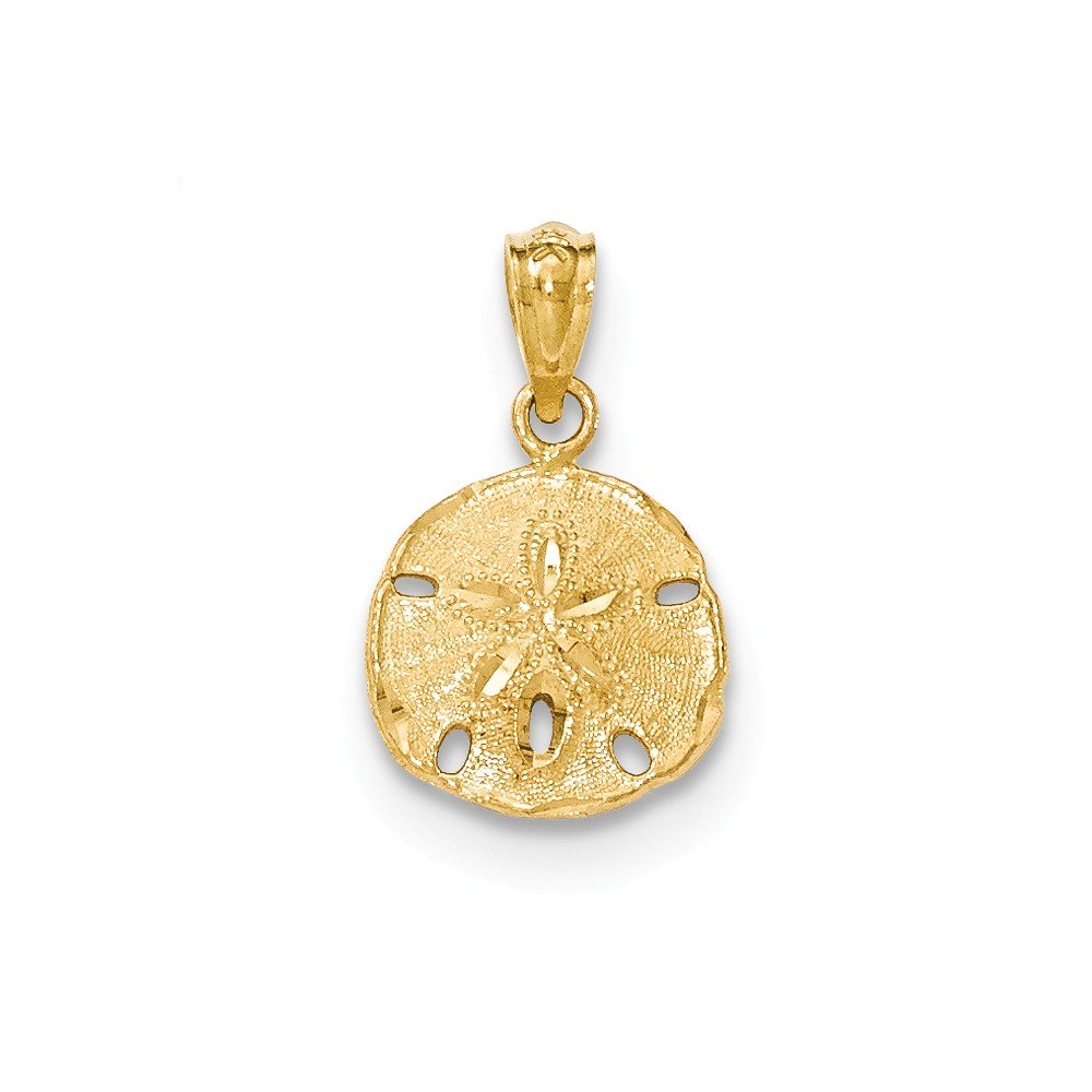 Solid 14k Yellow Gold and Textured Sand Dollar Pendant TINY Charm 16mm x 11mm