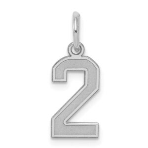 solid 925 sterling silver small number 2 charm brushed matte finish pendant - 19mm x 7mm