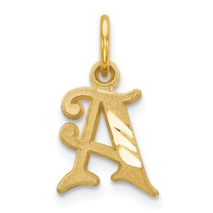 solid 14k yellow gold initial letter a alphabet charm pendant - 17mm x 10mm