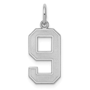 solid 925 sterling silver medium number 9 charm brushed matte finish pendant - 22mm x 9mm