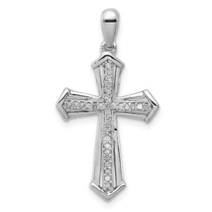 solid 925 sterling silver diamond cross pendant small charm 1" (.13 cttw.)