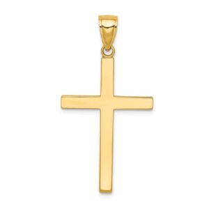 solid 14k yellow gold stick cross pendant charm - 38mm x 20mm