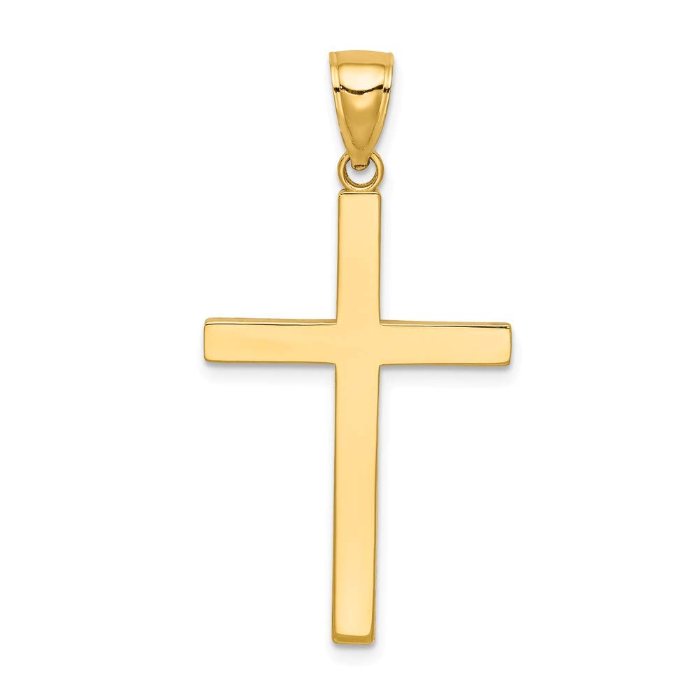 Solid 14k Yellow Gold Stick Cross Pendant Charm - 38mm x 20mm