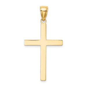 Solid 14k Yellow Gold Stick Cross Pendant Charm - 38mm x 20mm