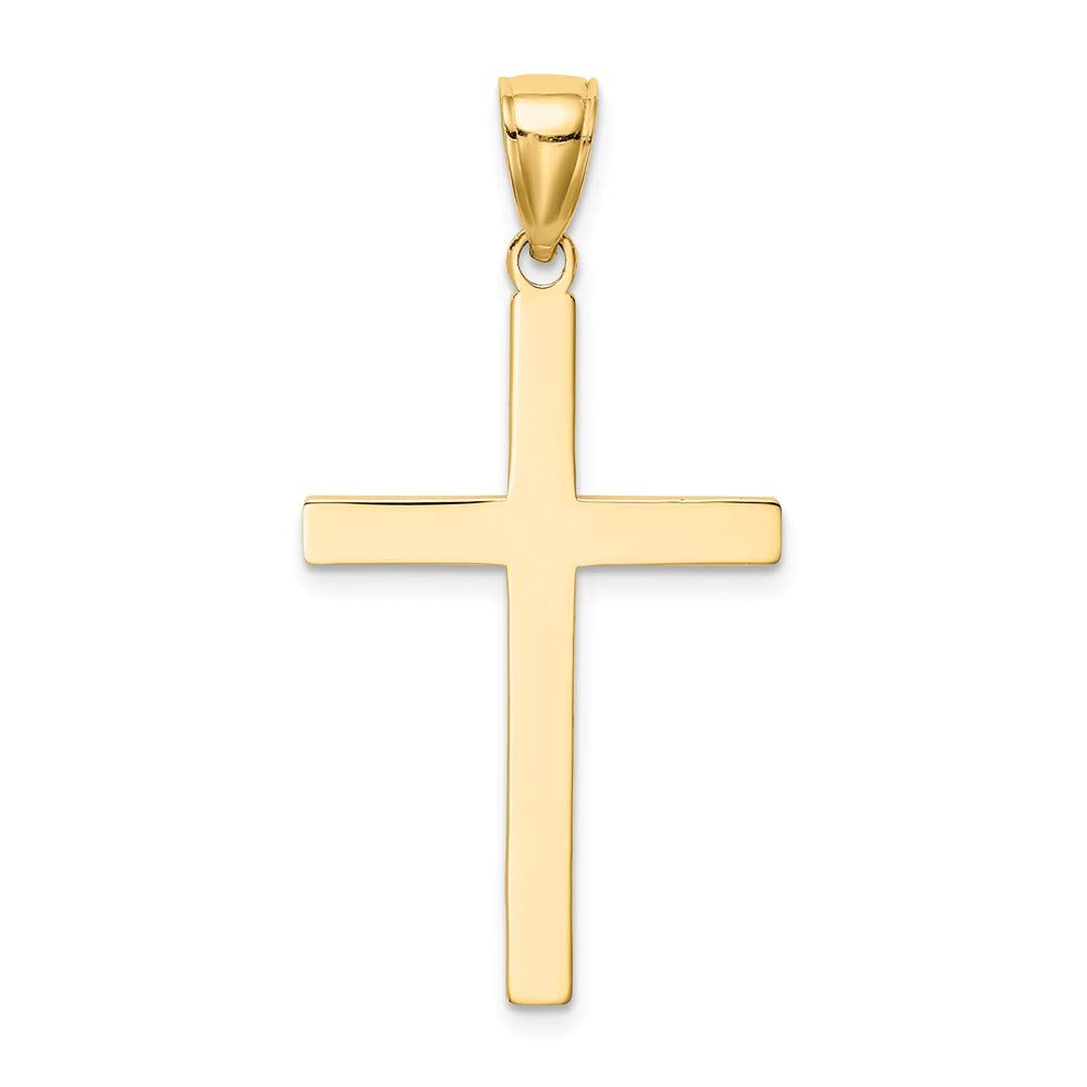 Solid 14k Yellow Gold Stick Cross Pendant Charm - 38mm x 20mm