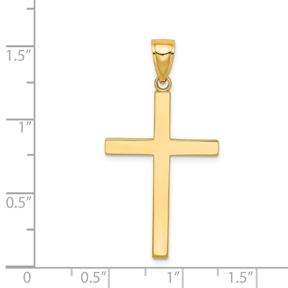 Solid 14k Yellow Gold Stick Cross Pendant Charm - 38mm x 20mm