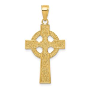 solid 14k yellow gold celtic knot irish claddagh cross pendant charm - 28mm x 17mm