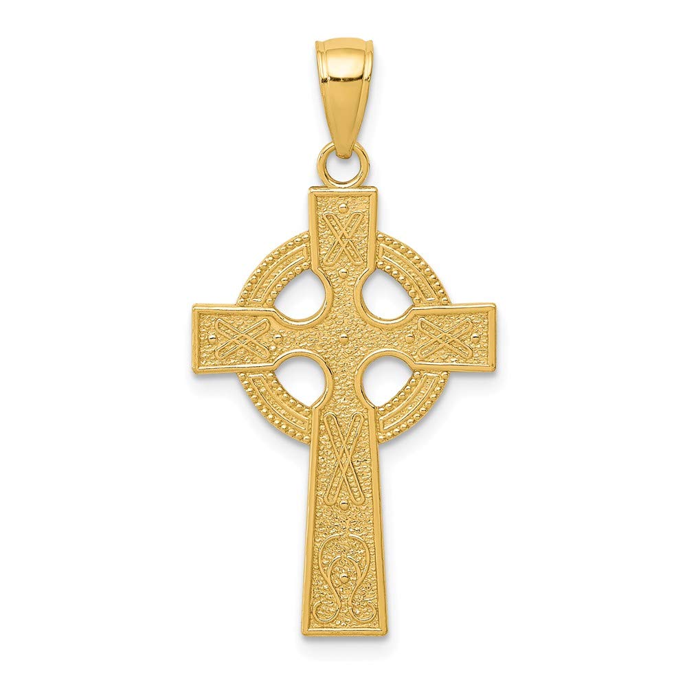 Solid 14k Yellow Gold Celtic Knot Irish Claddagh Cross Pendant Charm - 28mm x 17mm