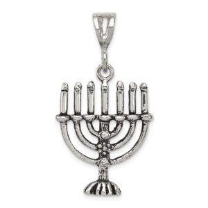 solid 925 sterling silver vintage antiqued menorah charm pendant - 42mm x 22mm