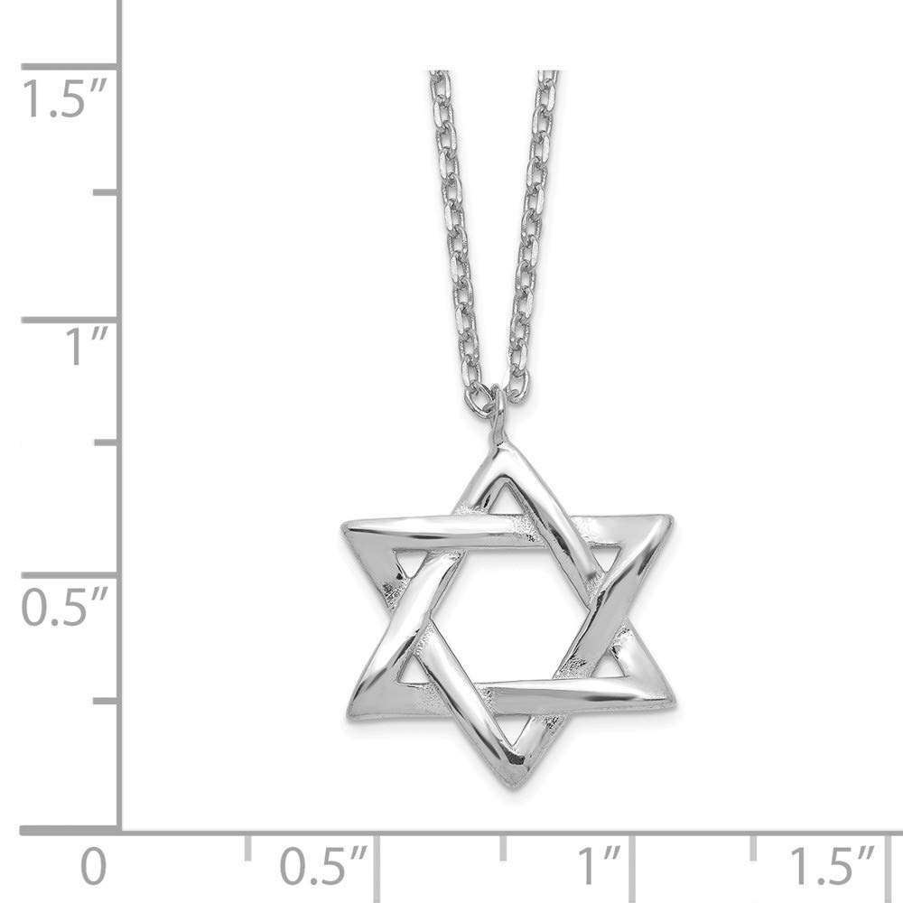 Solid 925 Sterling Silver Star of David Lucky Jewish 1in Extension Pendant Necklace Charm Chain