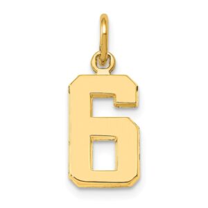 solid 14k yellow gold casted small number 6 charm pendant - 20mm x 7mm