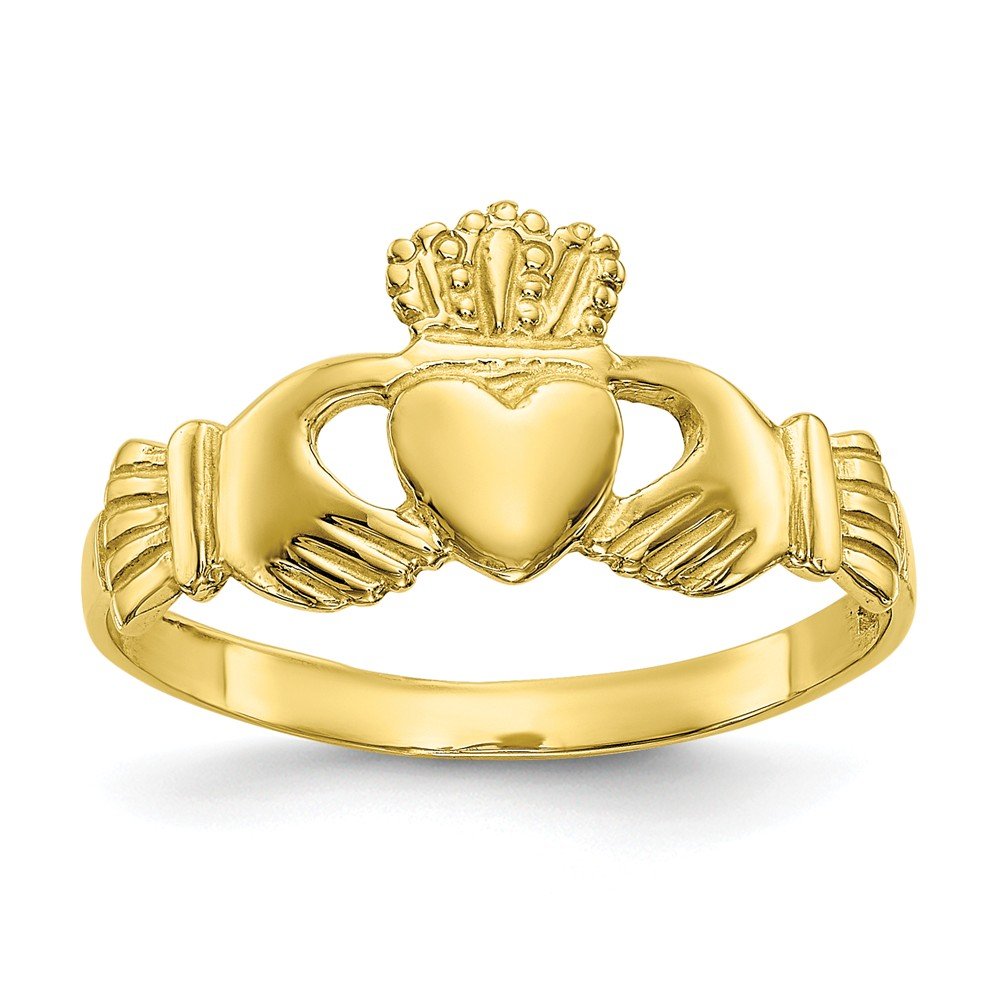 Solid 10k Yellow Gold Ladies Irish Claddagh Celtic Ring Band Size 5.5