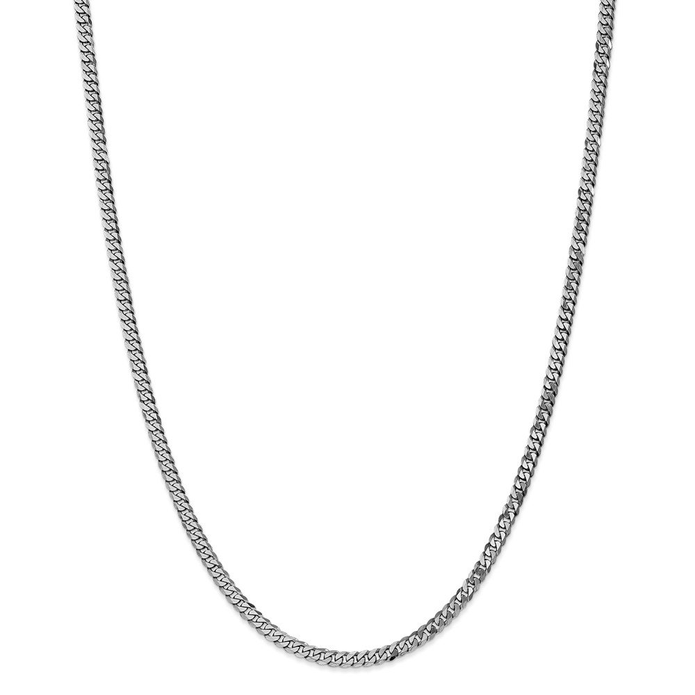 Solid 14k White Gold 3.2mm Beveled Curb Cuban Chain Necklace - with Secure Lobster Lock Clasp 20"