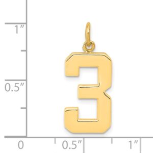 Solid 14k Yellow Gold Casted Large Number 3 Charm Pendant - 25mm x 10mm