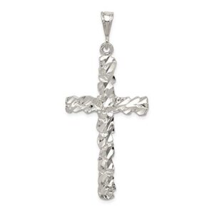 solid 925 sterling silver diamond -cut cross pendant nugget charm - 54mm x 23mm