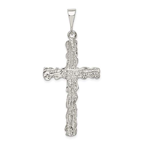 Solid 925 Sterling Silver Diamond -Cut Cross Pendant Nugget Charm - 54mm x 23mm