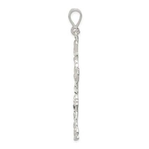 Solid 925 Sterling Silver Diamond -Cut Cross Pendant Nugget Charm - 54mm x 23mm