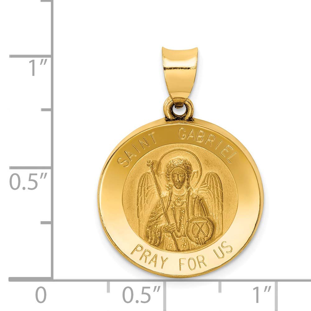 Sonia Jewels 14k Yellow Gold Catholic Patron Saint Gabriel Medal Brushed Matte Finish Pendant Charm - 21mm x 19mm