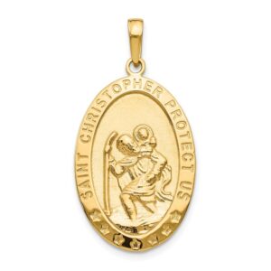 solid 14k yellow gold catholic patron saint christopher medal pendant charm - 36mm x 18mm