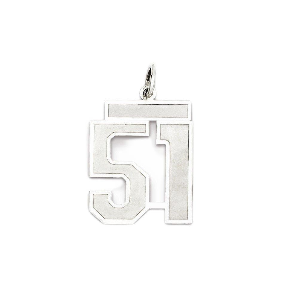 Solid 925 Sterling Silver Medium Number 51 Charm Brushed Matte Finish Pendant - 22mm x 18mm