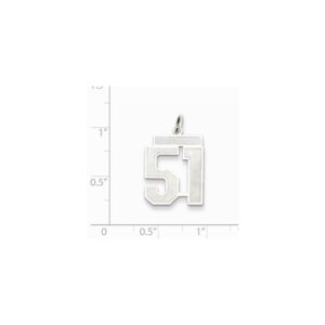 Solid 925 Sterling Silver Medium Number 51 Charm Brushed Matte Finish Pendant - 22mm x 18mm